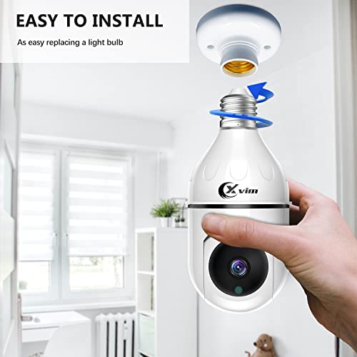 XVIM 3MP Bulb Camera, 2.4GHZ WiFi Camera, Home Light Bulb Security Camera, Motion Detection Alarm