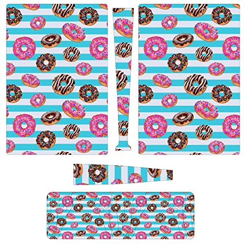 Yummy Donuts on Striped Full Protective Skin Cover Design Wrap Decal Sticker Compatible with PS5 Digital Edition Console and Controller