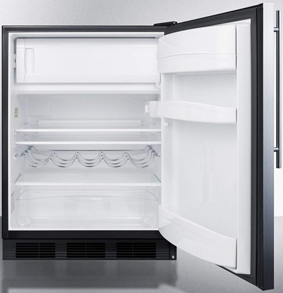 Summit Appliance CT663BKBISSHVADA ADA Compliant Built-in Undercounter Refrigerator-Freezer for Residential Use, Cycle Defrost with Stainless Steel Wrapped Door, Thin Handle and Black Cabinet