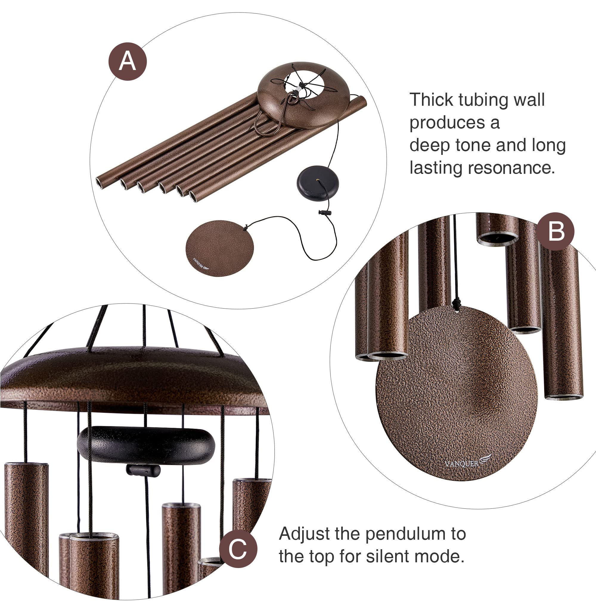 Vanquer Wind Chimes for Outside Deep Tone - 38'' Wind Chimes Outdoor Clearance, Deep Tone Wind Chimes, Windchimes Outdoors, Memorial Wind Chimes, Sympathy Gifts, Garden Patio Yard, Home Décor, Bronze