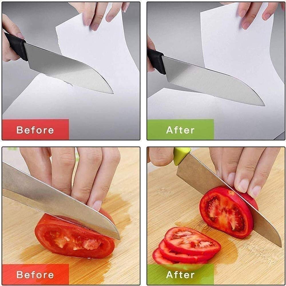 QIN Knife Sharpener, Professional Kitchen Chef 3 Slot Design, Easy Sharpening, Slip Resistant Grip, Safely Sharpen Knives, Restore Dull Knife for A Sharp Edge