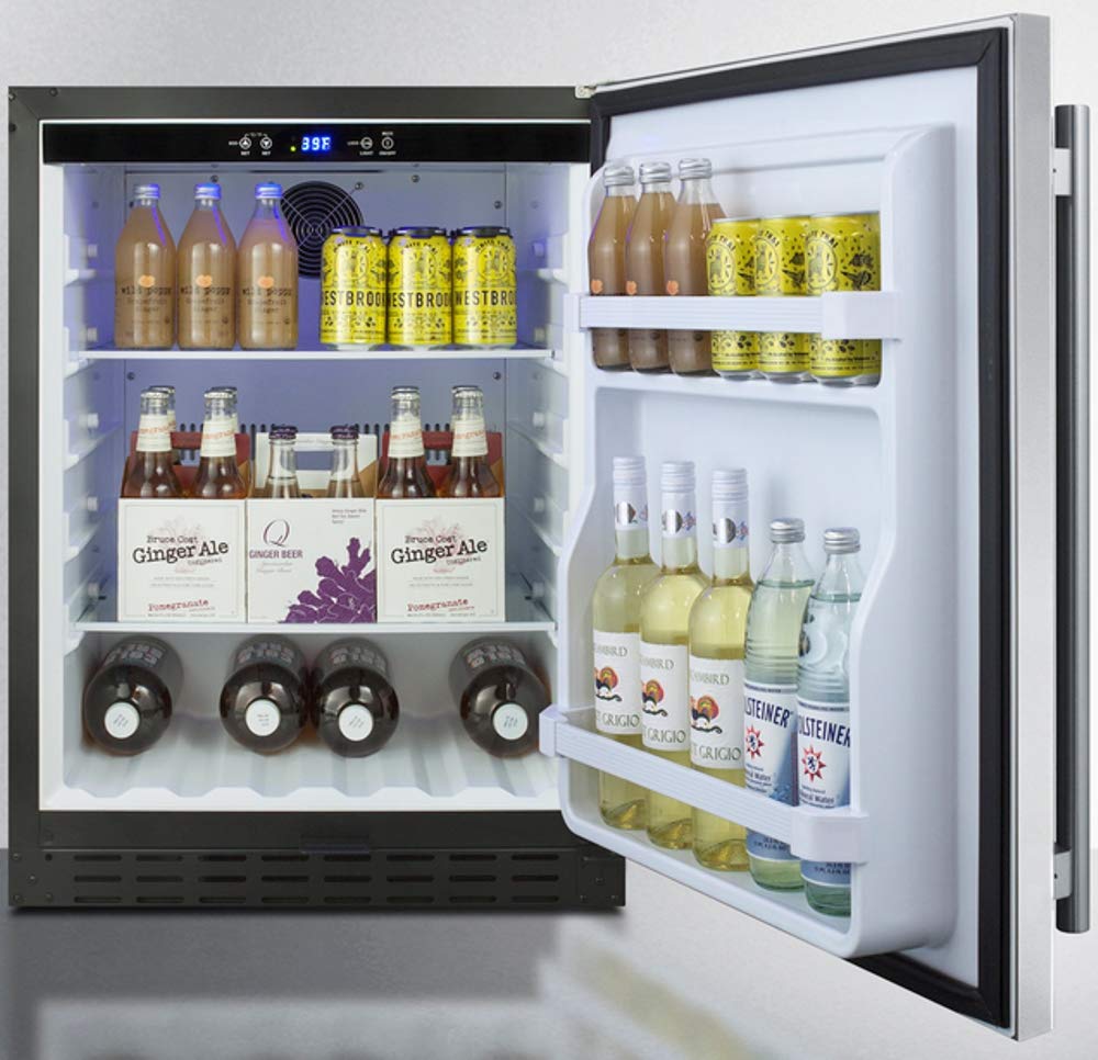 Summit Appliance AL55 Built-in Undercounter ADA Compliant 4.2 cu.ft. 24" Wide All-refrigerator with Stainless Steel Door, Black Cabinet, Door Storage, Lock, Digital Controls and White Interior