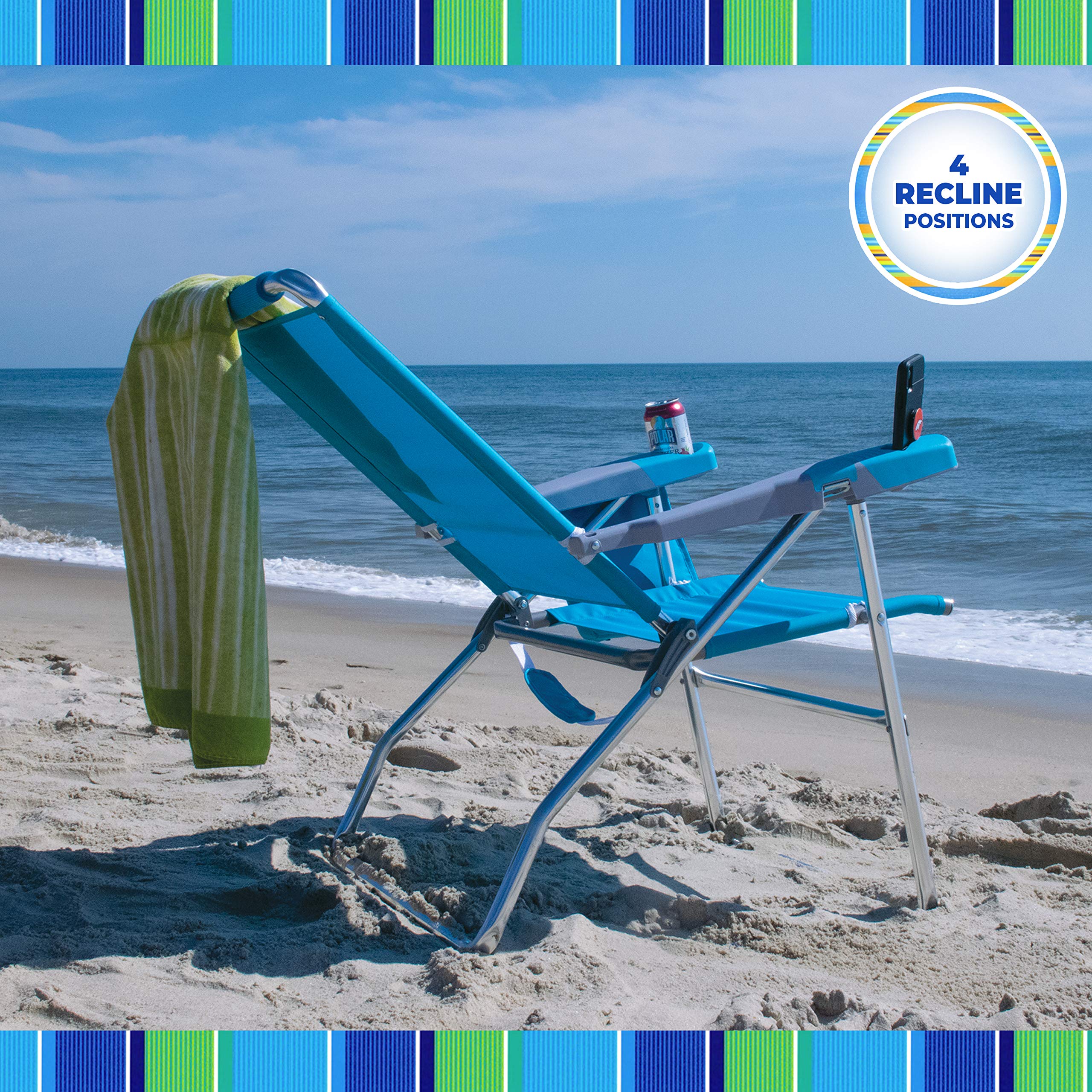 Rio Brands Rio Beach 17" Extended Height 4-Position Folding Beach Chair - Stripe | Turquoise