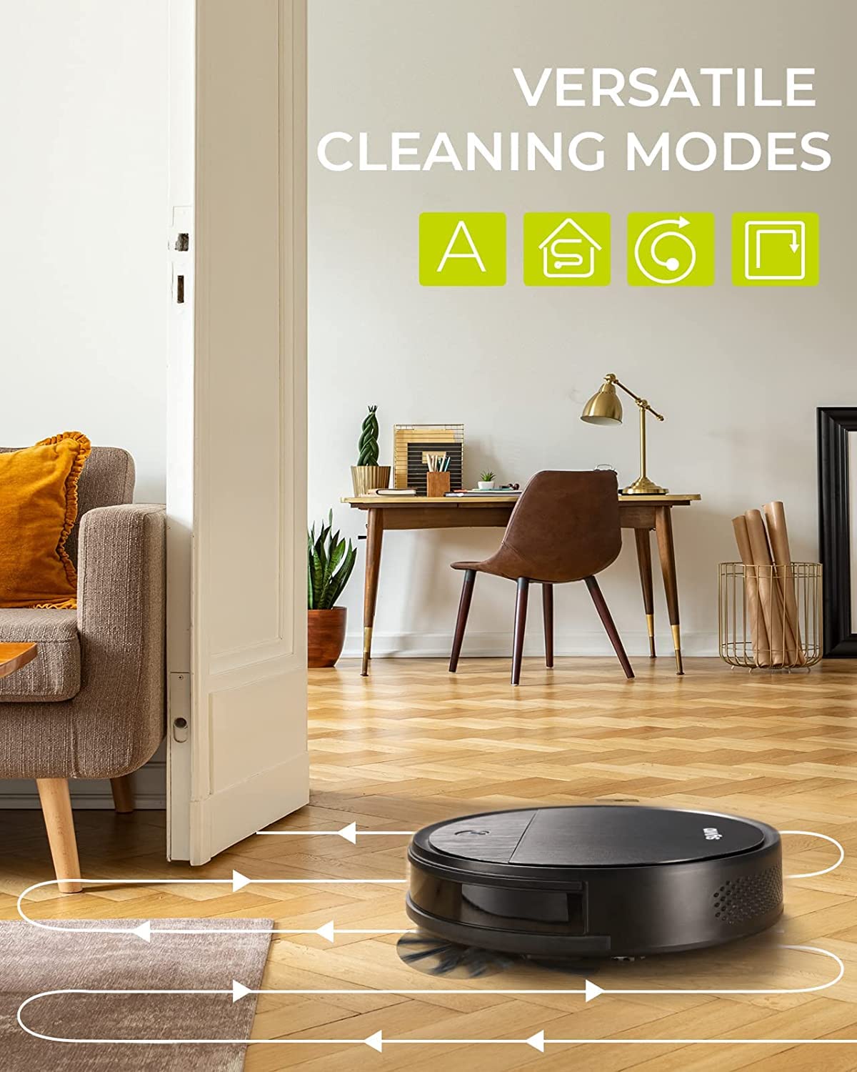 syvio Robot Vacuum Cleaner, 2500Pa Strong Suction, 3 Modes, Max.150Mins Runtime Up to 2152sq.ft. Self Charging, Smart Sensor and Easy Use App