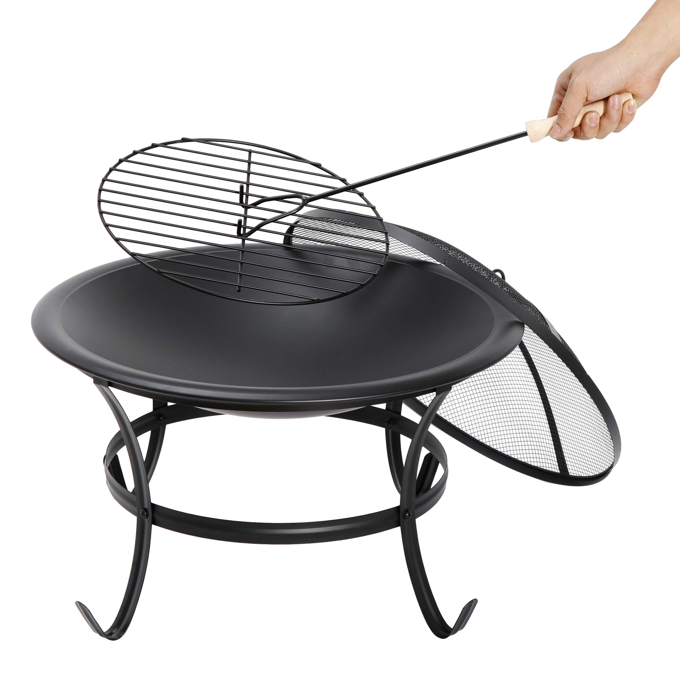 ZENY Fire Pit 22ββ Outdoor Fire Pits Wood Burning Patio Fire Bowl Firepit with BBQ Grill, Spark Screen and Fire Poker for Backyard Outside Camping Picnic Bonfires