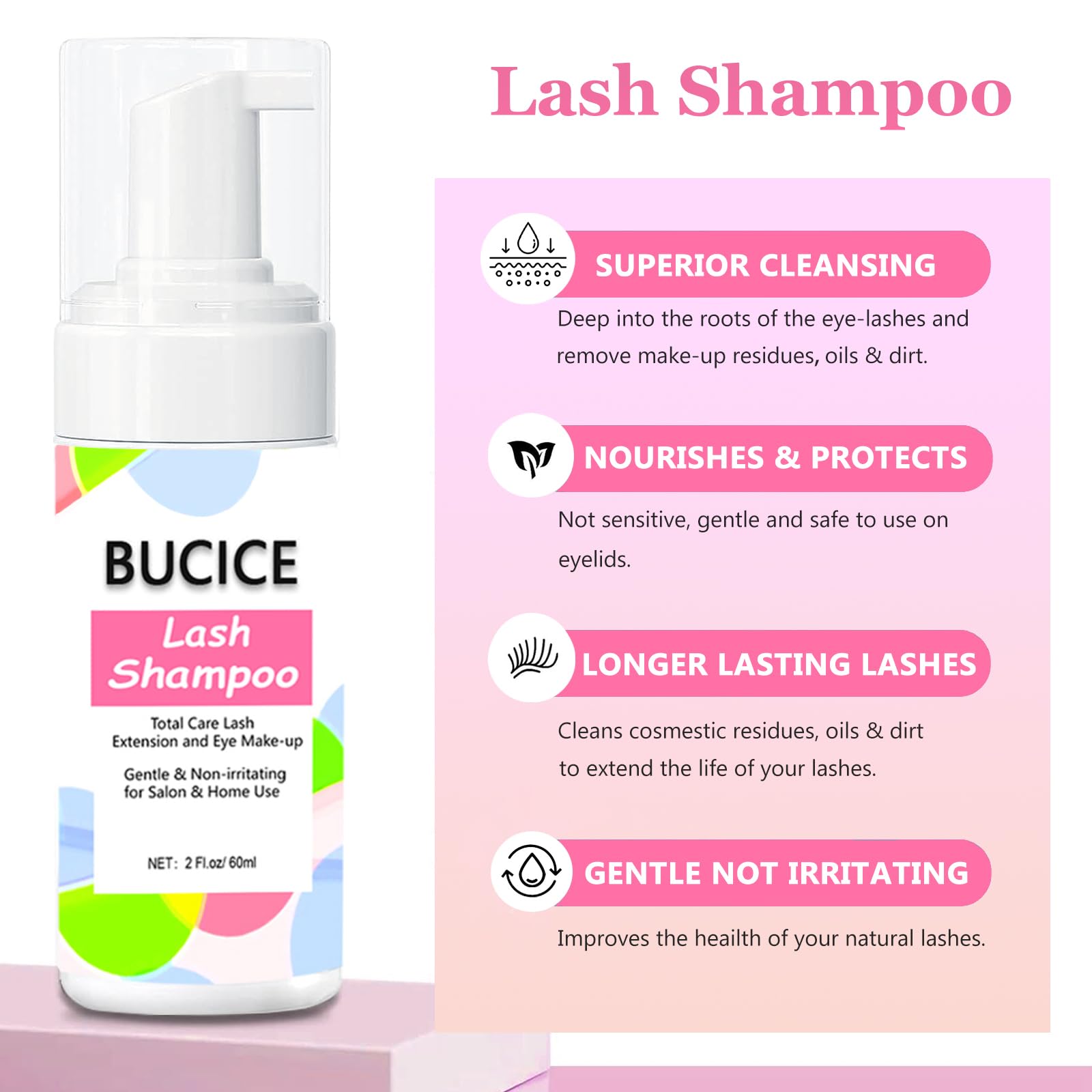 Premium Lash Shampoo and Cleanser Kit with Lash Fan, 60ml Eyelash Foam Cleanser, Facial Cleansing Brush, Eyelash Brush and Wash Bottle for Eyelash Extensions - Effective Eyelash Cleaning Solution