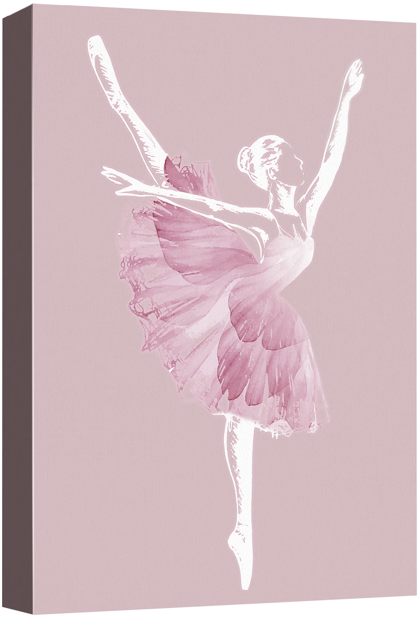 NWT Canvas Print Wall Art Ballerina Dancing in Pink Dress Dance Fashion Illustrations Modern Art Chic Portrait Expressive Multicolor Cool for Living Room, Bedroom, Office - 16"x24"