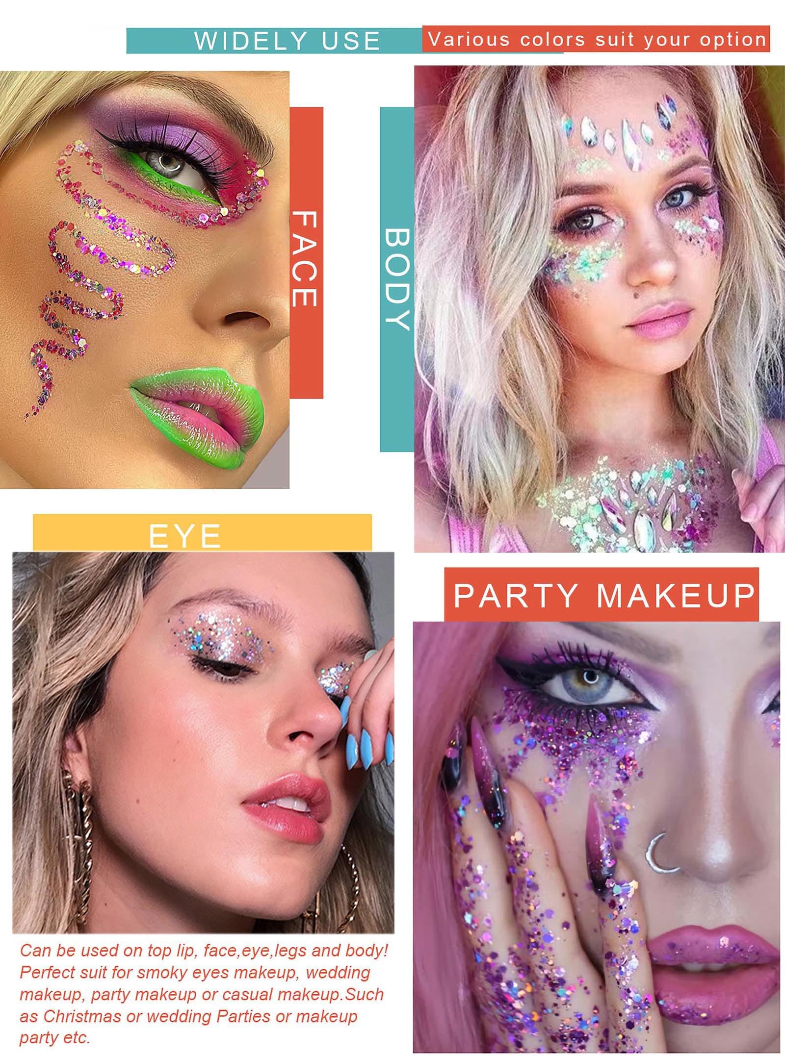 SUMEITANG 40 Colors Pressed Chunky Glitter Eyeshadow Palette, Self Adhesive Glue Gel Glitter Highly Pigmented Colourful Shimmer Glitter Eye Shadow Pallet For Women Girls Long Lasting Sparkle Makeup