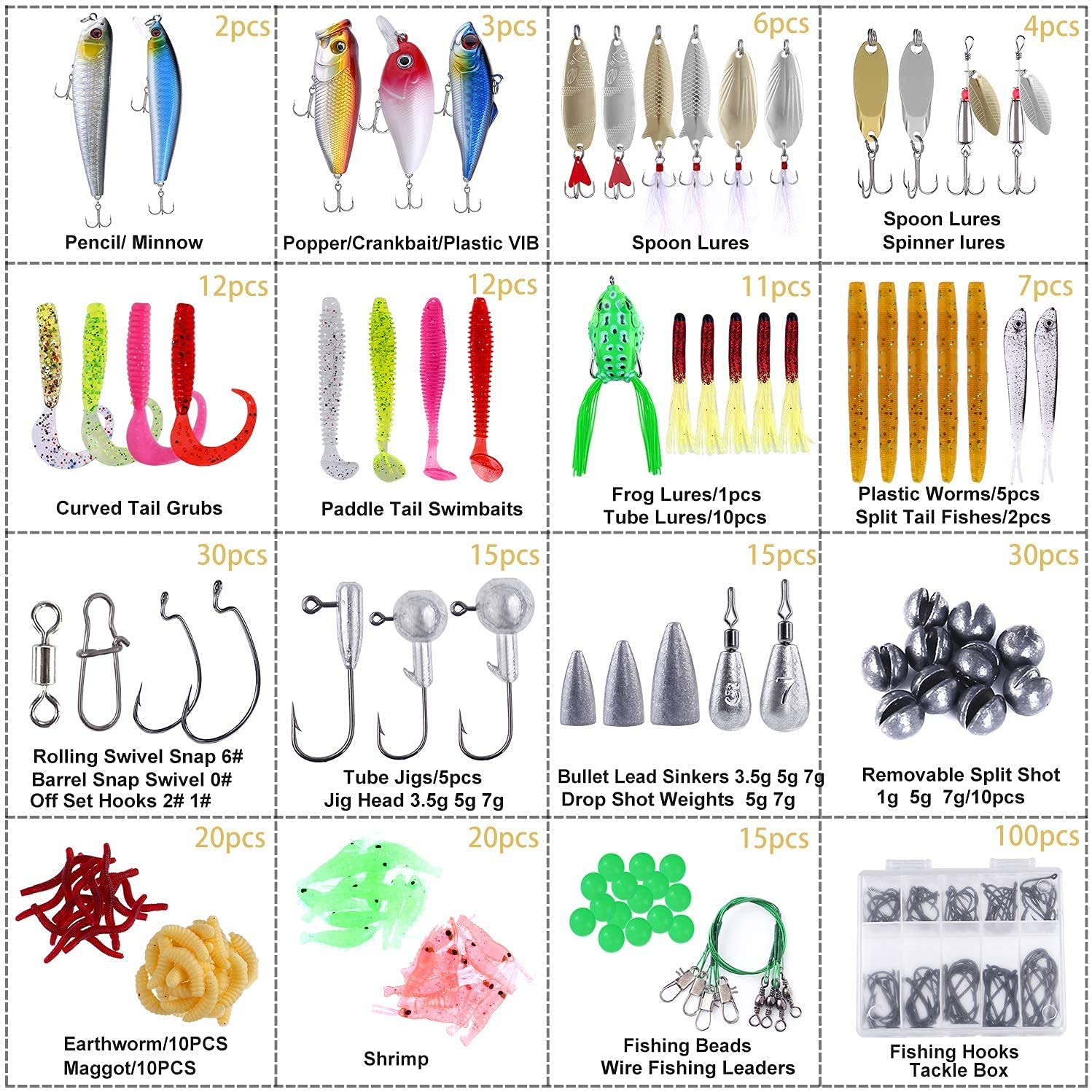 PLUSINNO 302PCS Fishing Lures Baits Tackle, 212PCS Fishing Accessories Kit