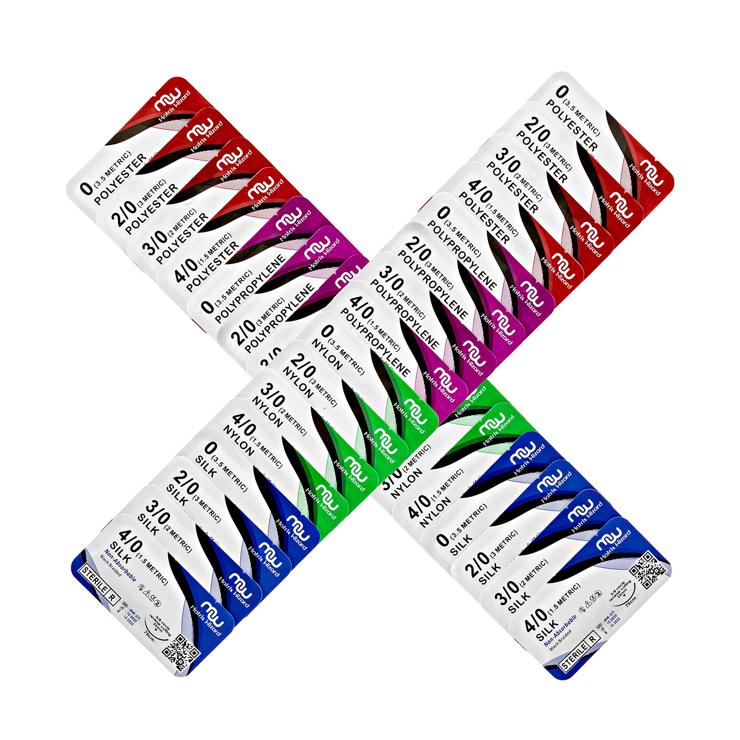 Mixed Sterile Sutures Thread with Needle 32PK (0, 2-0, 3-0, 4-0) Non-Absorbable - Surgical Emergency Practice, Medical, Nursing, EMT, PA, Dental, Veterinary Student's Hospital Training Kit, Taxidermy