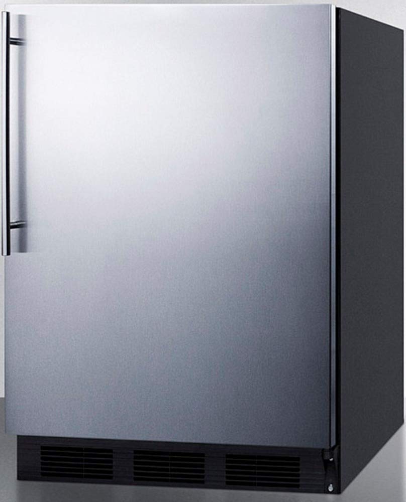 Summit Appliance FF6BKSSHV Freestanding Counter Height All-refrigerator for General Purpose Use with Auto Defrost, Stainless Steel Wrapped Door, Professional Thin Handle and Black Cabinet