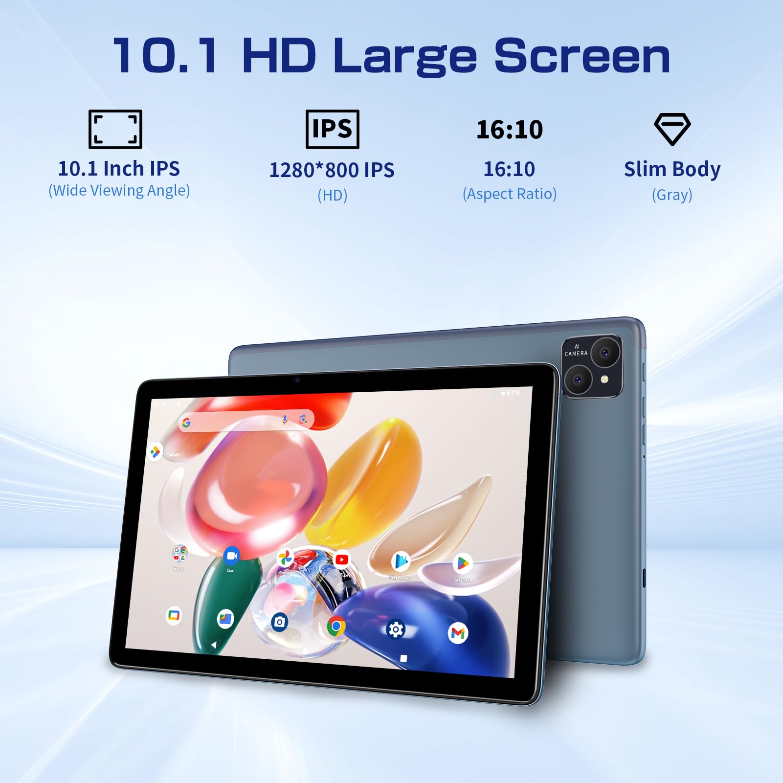NEWISION Android Tablet 10 inch,Android 13 4G Phone Tablets,12GB(6+6GB Expand) RAM 128GB ROM,Dual 8MP+5MP Camera,5G WiFi,IPS HD Display 1280 * 800,Bluetooth 5.0, GPS, 8000mAh, Tablet with Case,Gray