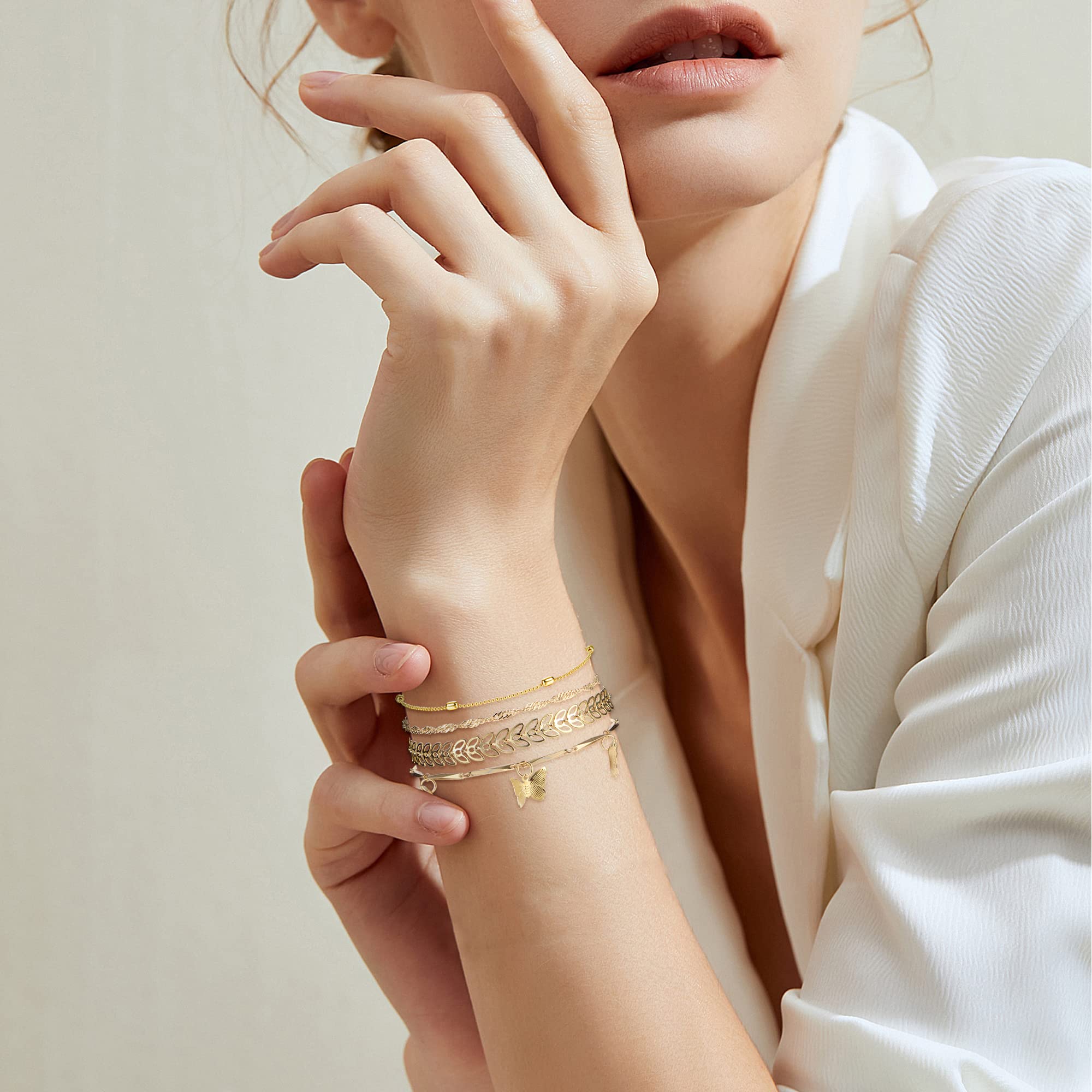 YADOCA 27Pcs Gold Stackable Chain Bracelets Set For Women 14K Gold Plated Boho Dainty Multiple Layered Stackable Open Cuff Wrap Bangle Adjustable Trendy Paperclip Link Italian Cuban Jewelry For Women