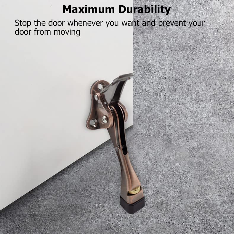 Premium One-Touch Door Stopper with Non-Slip Rubber Tip - Metal Design for Wood, Concrete, Ceramic Tiles, Carpets - 4-inch Size - Ideal for Home or Office Use (Antique Bronze)