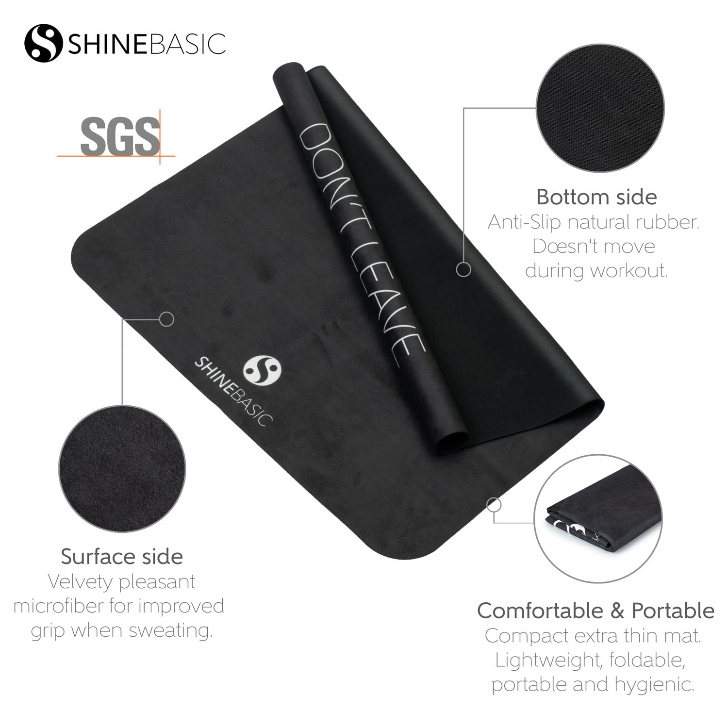 Shine Basic Pilates Reformer Mat - Extra Thin Material, Sweat Absorbing and Anti-Slip for Body Balance - Workout Cover Towels, Gym Studio Accessories, Professional Mats Equipment β 38.1"x22", Black