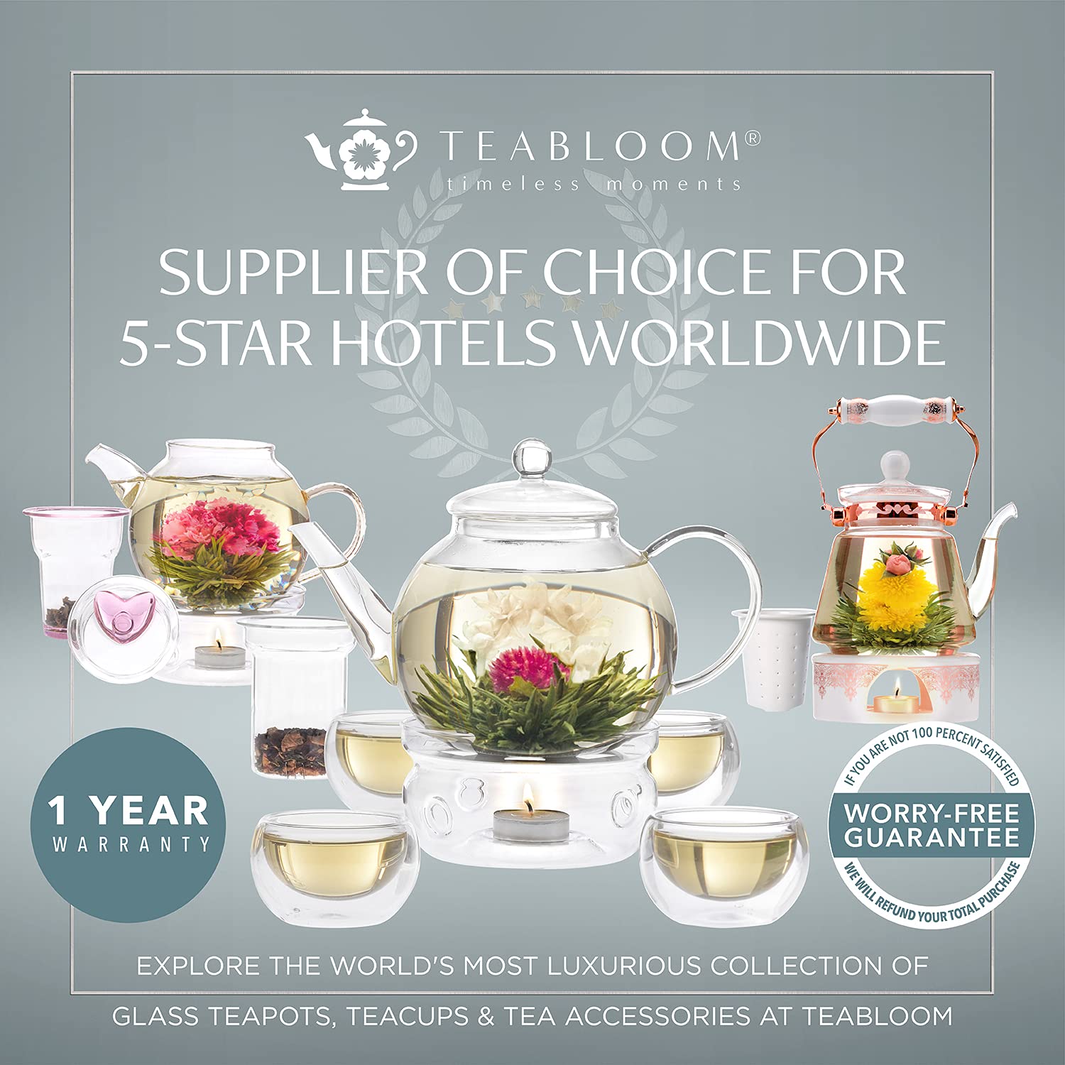 Teabloom Royal Teacup and Saucer Set 2-Pack – Standard Teacup Size – 6 OZ/ 180 ML Capacity – Crystal Clear Classic Design – Premium Borosilicate Glass – Durable and Heat Resistant