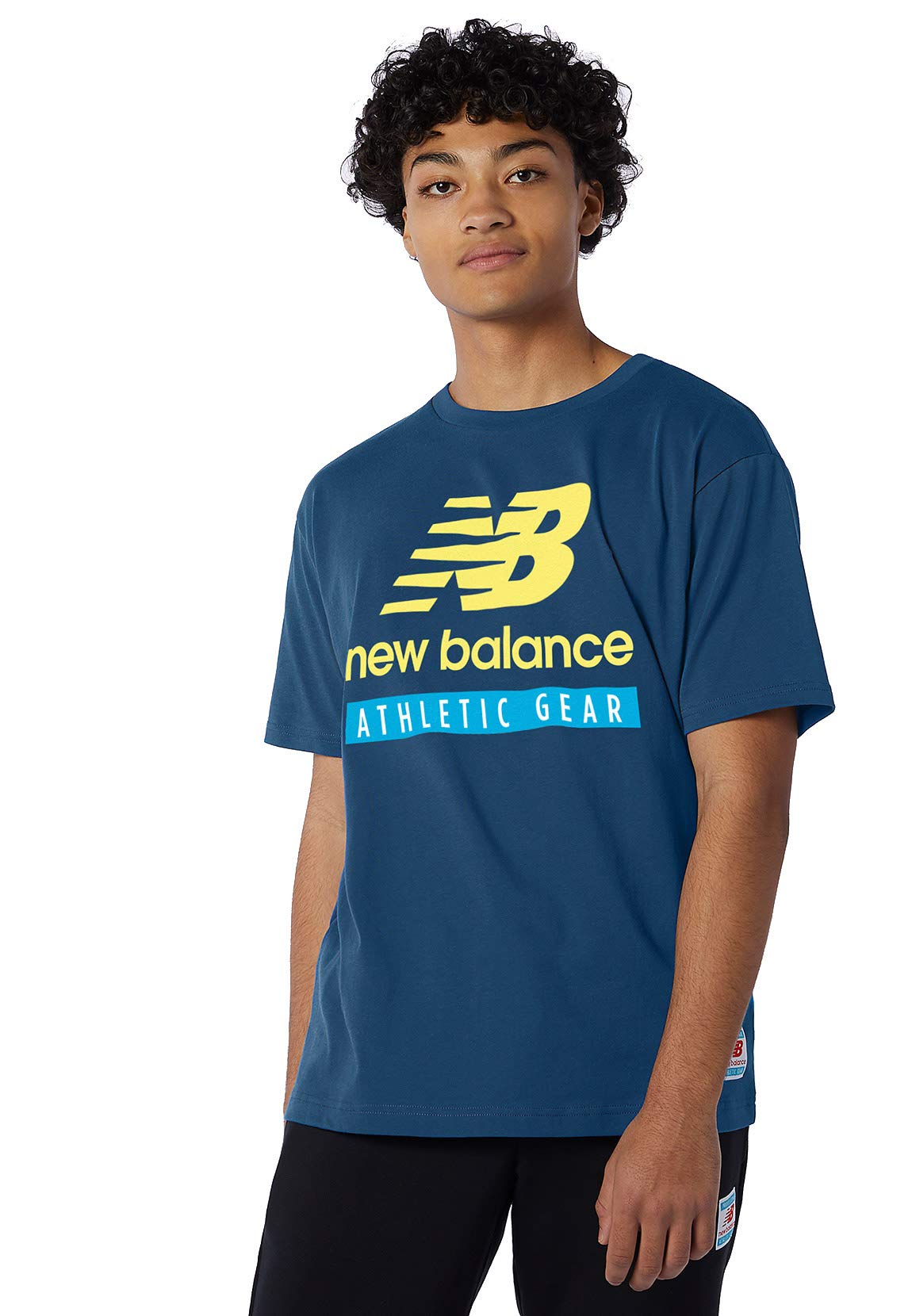 New Balance Men's NB Essentials Logo Short Sleeve, Captain Blue, Medium