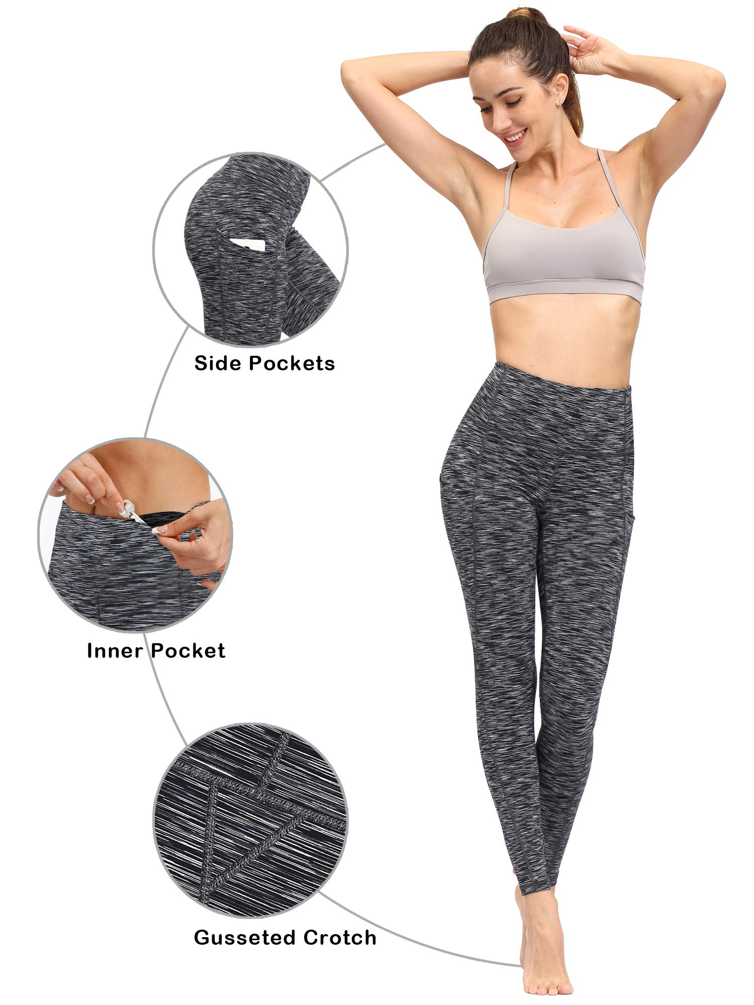 PHISOCKAT 2 Pack High Waist Yoga Pants with Pockets, Tummy Control Leggings, Workout 4 Way Stretch Yoga Leggings