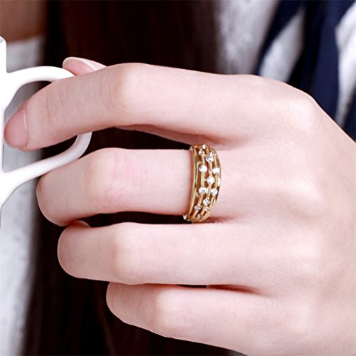 Mrsrui Women's Stacking Ring Pave Cubic Zircon Eternity Promise Ring Wedding Band 18K Gold Plated Party Wear