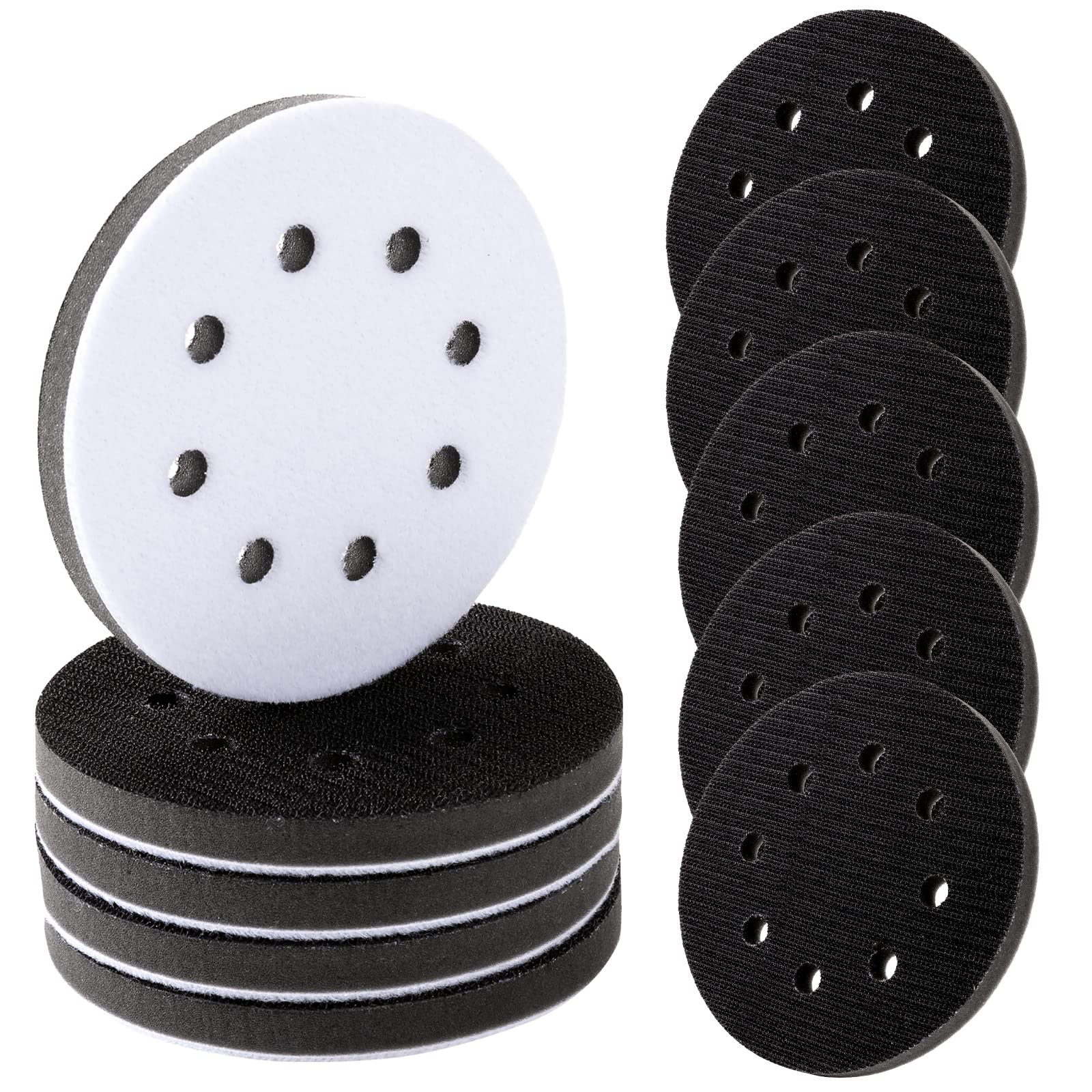 Ysglory 10 Pack Soft Density Interface Pads 5 Inch 8 Holes Hook and Loop Sponge Cushion Buffer Backing Pad Foam Sanding Interface Pads for Orbital Sander Automotive Woodworking Polishing