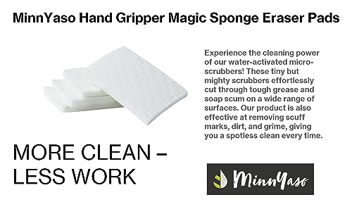 MinnYaso Hand Gripper Magic Sponge Eraser Starter Kit | Kit Includes 1x Hand Gripper Holder & 4X 4.75” L x 3.5” W x 3/8” Extra Thick – 3X Durability Magic Sponge Eraser Pads