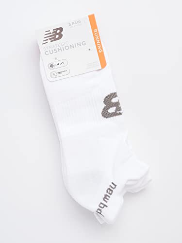New Balance Men's Double Tab Cushioned Low Cut Socks (3 Pack), White, Size Shoe Size: 6-12.5