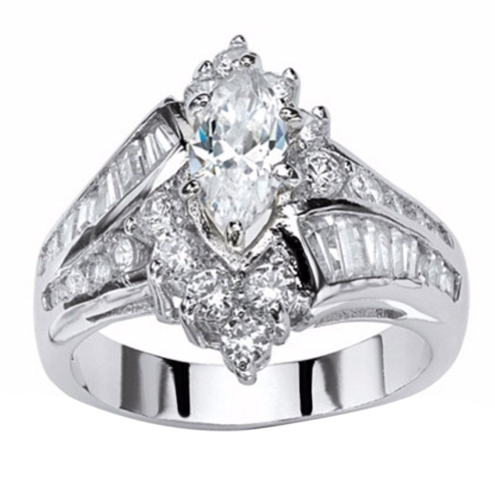 Pocciol Women Hand Jewelry Exquisite Cut Diamond Engagement Anniversary Ring Jewelry (Silver, 7#)