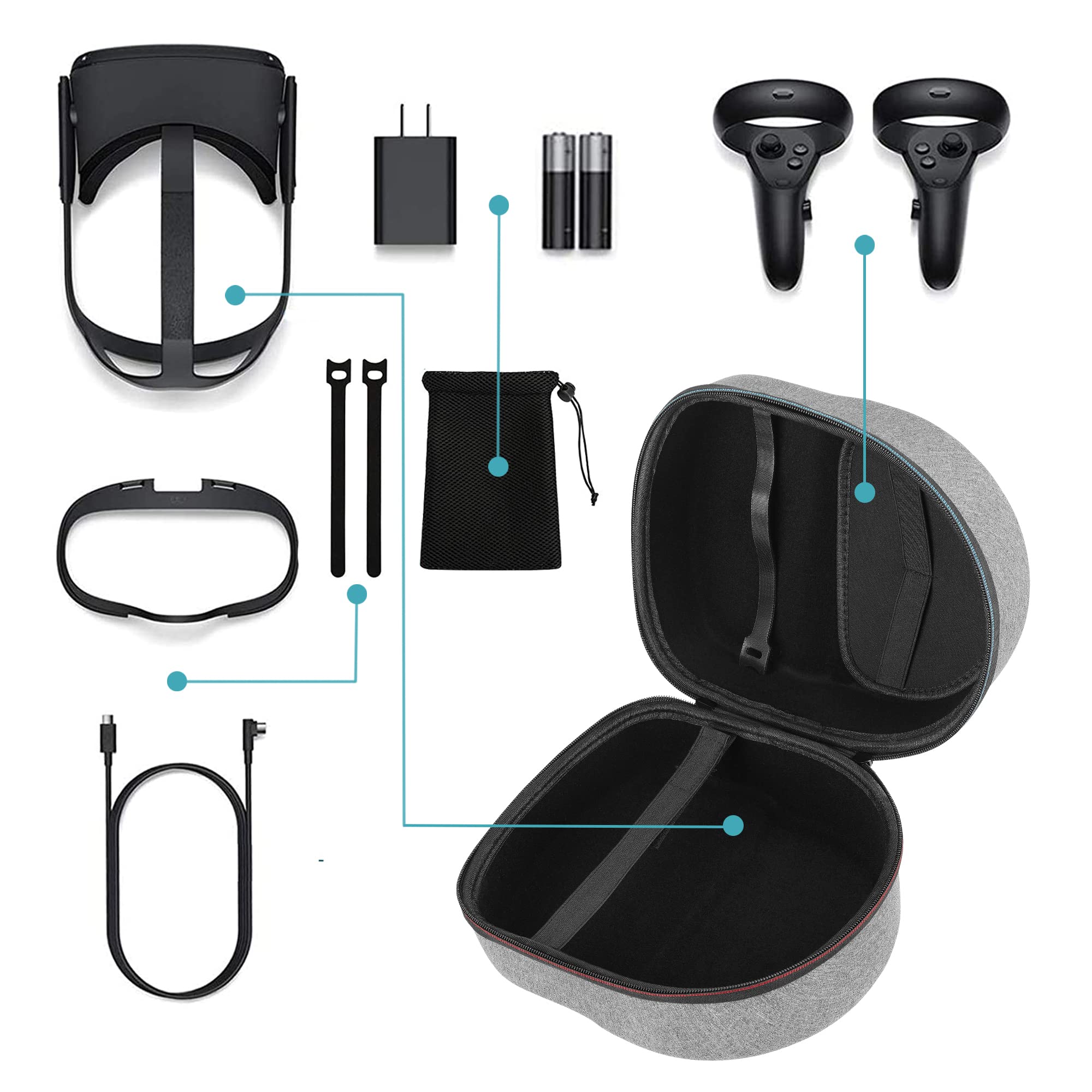 TPCY VR Carrying Case Compatible with Quest 2, Quest,Protect Quest VR Gaming Headset and Controllers Accessories (CASE ONLY) (Gray)