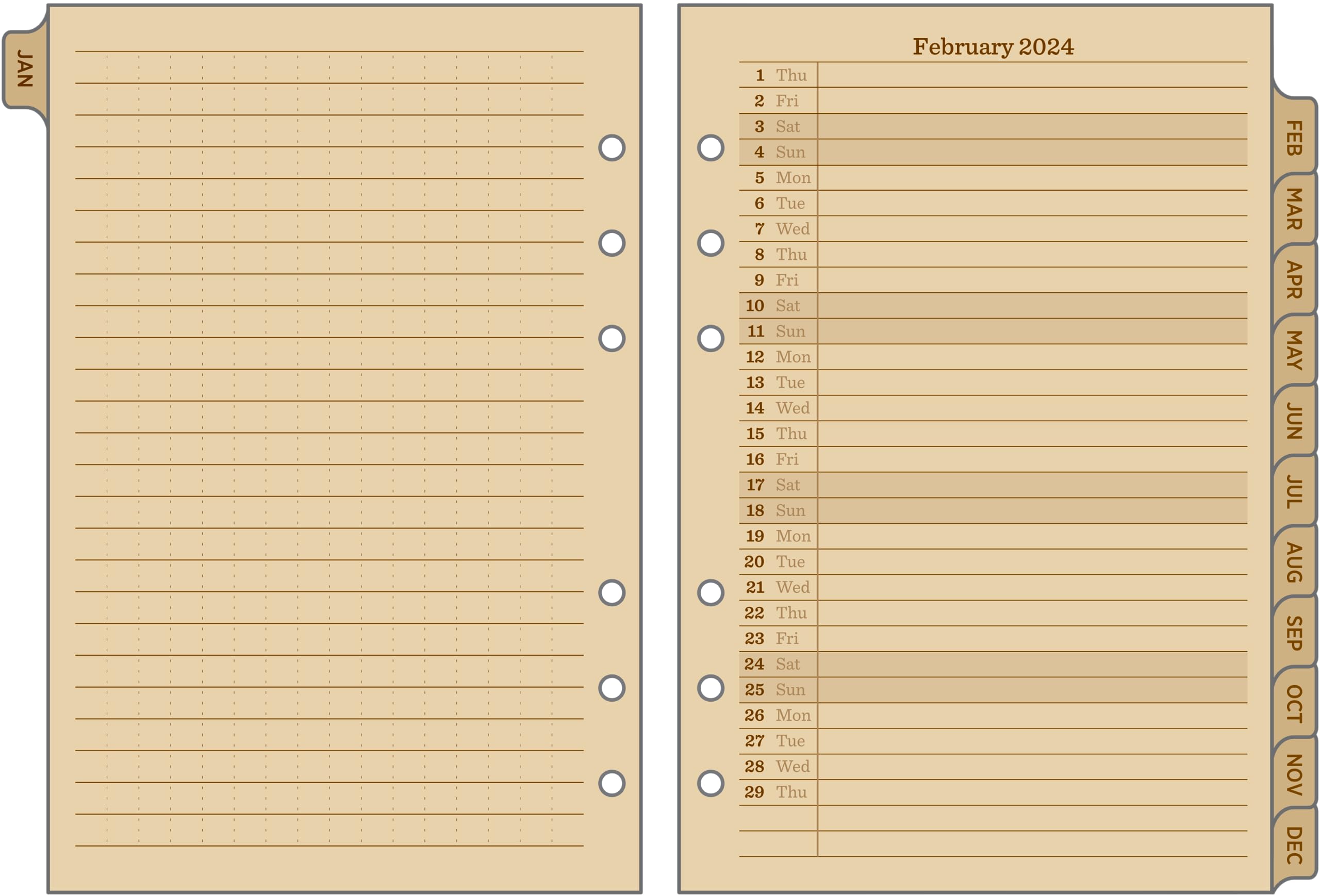 Rite in the Rain 2024 Dated Weekly Loose Leaf Calendar Set, 5β x 7β, Tan Sheets, 365 Days (No. PL2024W)