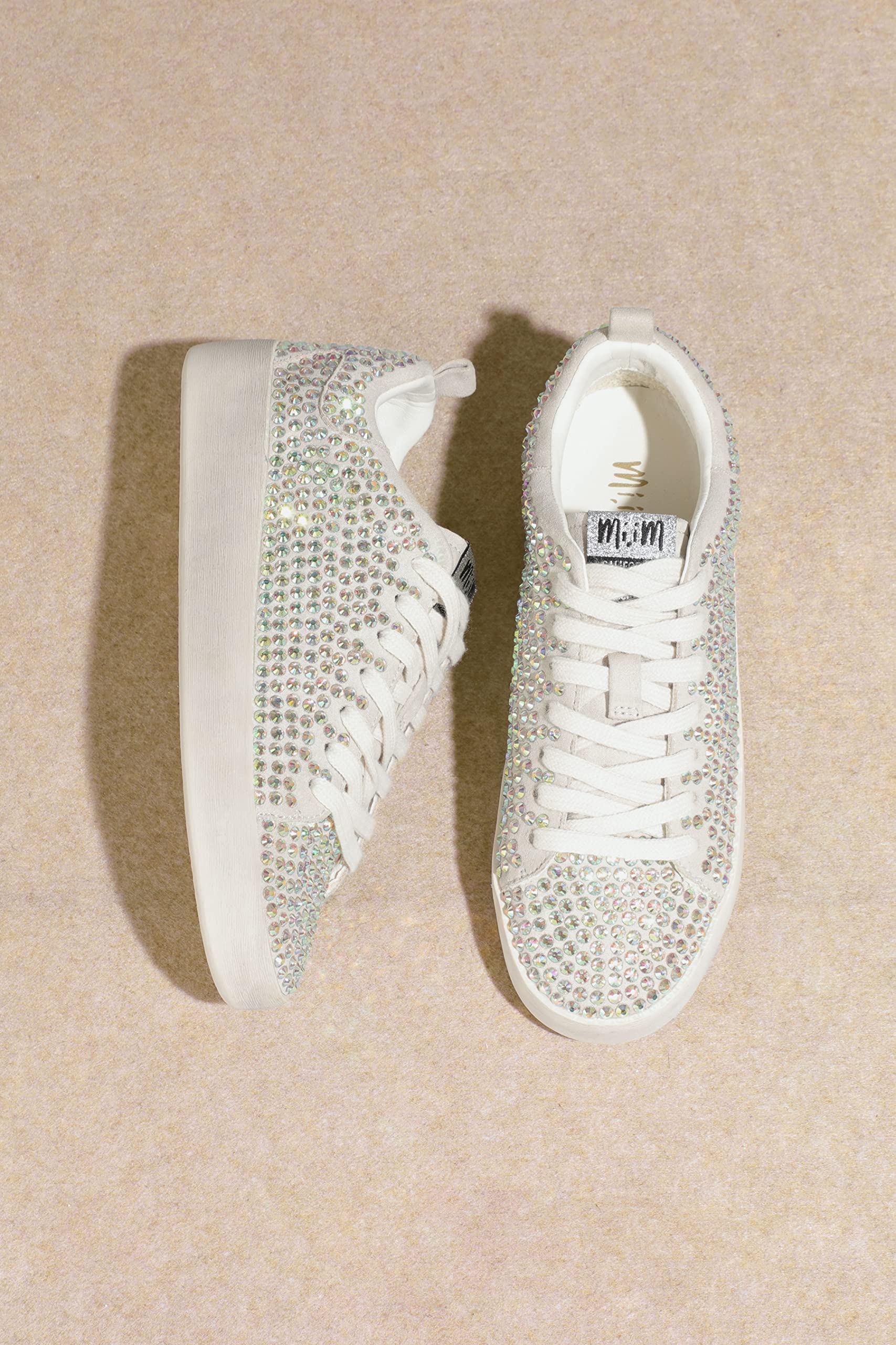 Mi.iM Christi Rubber Sole Lace-up Rhinestone Leather Sneakers (7.5, Silver)