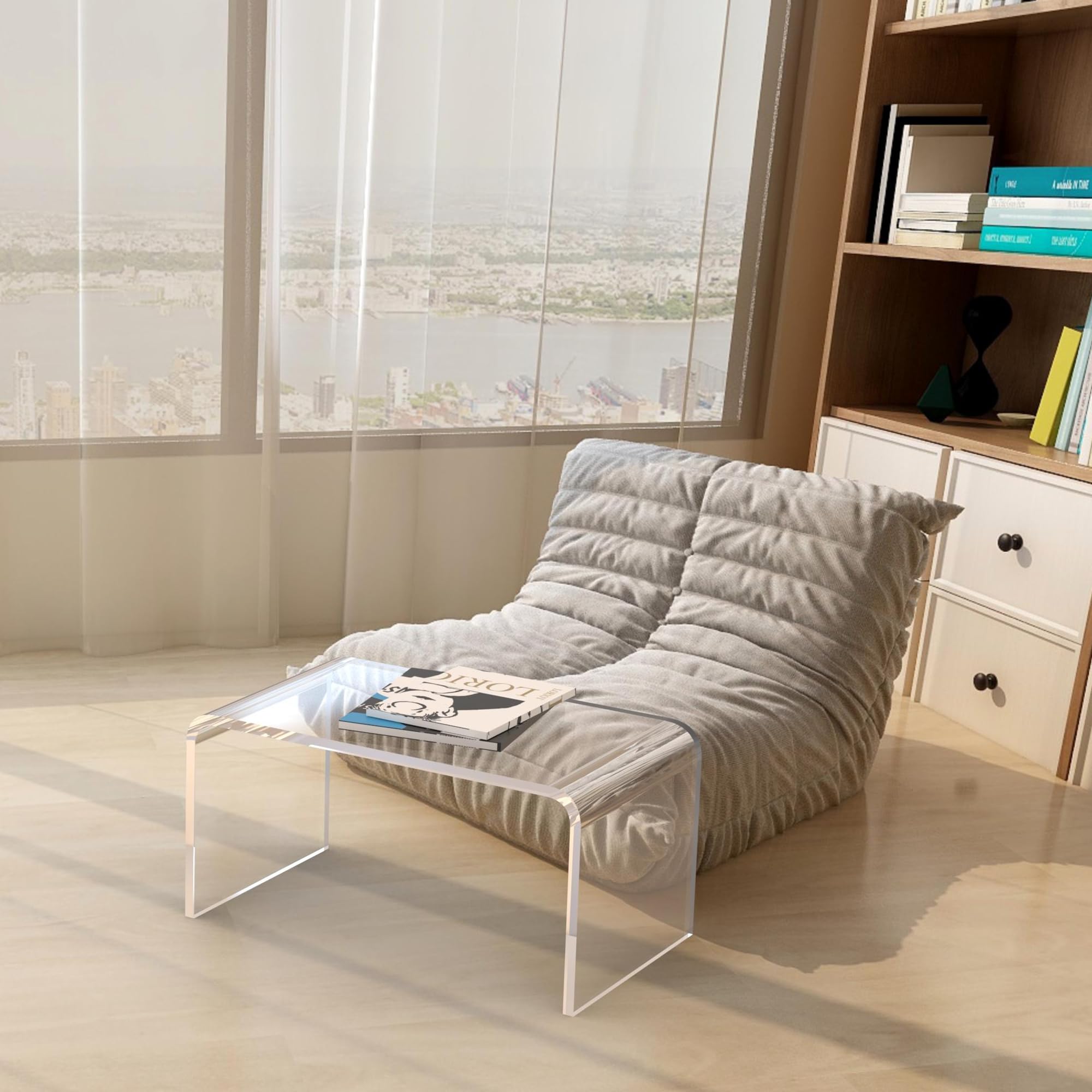 MESAILUP Premium Acrylic Coffee Table, 32" L x 16" W x16'' H x3/4'' Thickness (19mm), Clear Modern Decorative Waterfall Tea Table for Small Living Room, Bathroom, Bedroom and Office