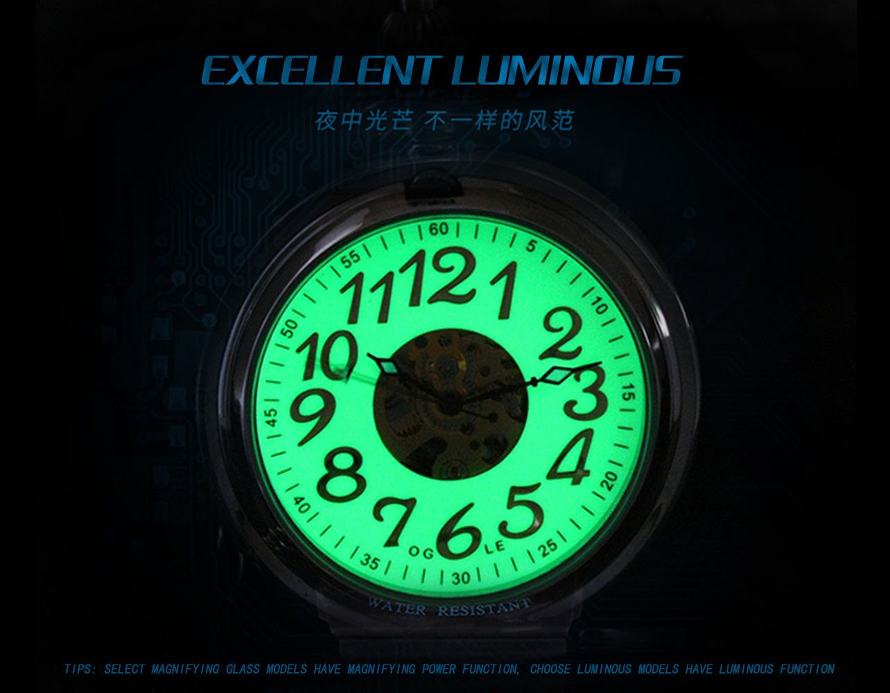 OGLE Waterproof Bronze Train Chain Large Digital Noctilucence Fob Self Winding Automatic Skeleton Mechanical Pocket Watch