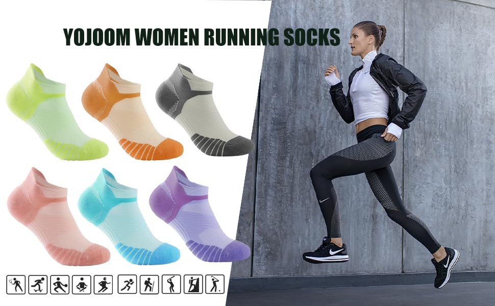 YOJOOM Women Ankle Compression Socks Athletic Running Low Cut Walking Socks for Women Cushioned 5 Pairs (US, Numeric, 9, 11, Regular, Regular, Mixed 6 Color)