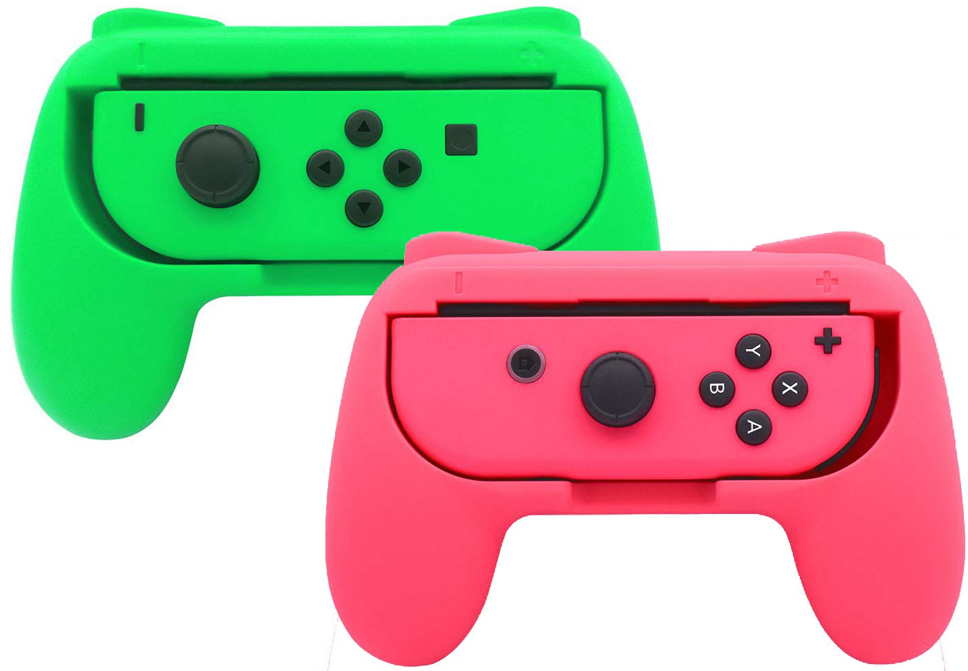 Pokanic Switch Hand Grips 2 Pack Compatible with Nintendo Switch Grips Pro Controllers, Holder, Pads, Wear Resistant Handle Kit, Scratch Fee, Non-Slip Accessories (Green and Pink)