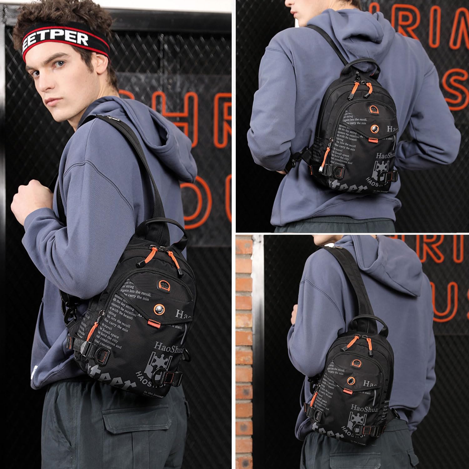 Nhicdns Men's Sling Bag Shoulder Bag Crossbody Shoulder Casual Travel Hiking Chest Bag Daypack Backpack（Black）