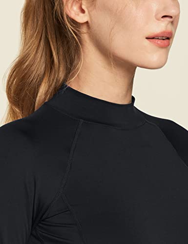 TSLA Women's Thermal Long Sleeve Tops, Mock Turtle & Crew Neck Shirts, Fleece Lined Compression Base Layer, Heat Core Mock Neck 2pack Black/Charcoal, Medium