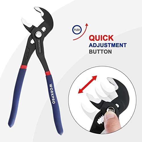 WORKPRO 2 Piece Groove Joint Pliers Set, 7 & 10-Inch Fast Adjustable Water Pump Pliers, V-Jaw Tongue and Groove Pliers in CRV Steel