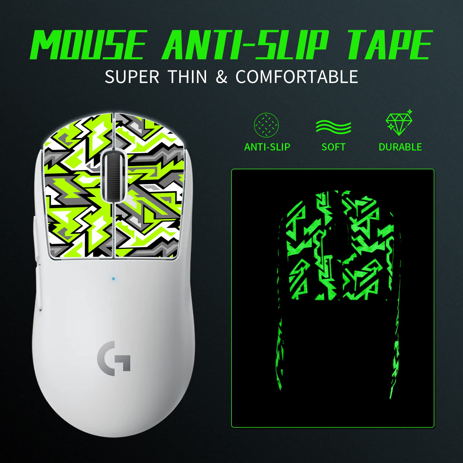 TALONGAMES [ Luminous Mouse Grip Tape Compatible with Logitech G PRO X Superlight, Superlight 2 Wireless Gaming Mouse Anti Slip Tape Mouse Skin (YG-01 (Aurora))