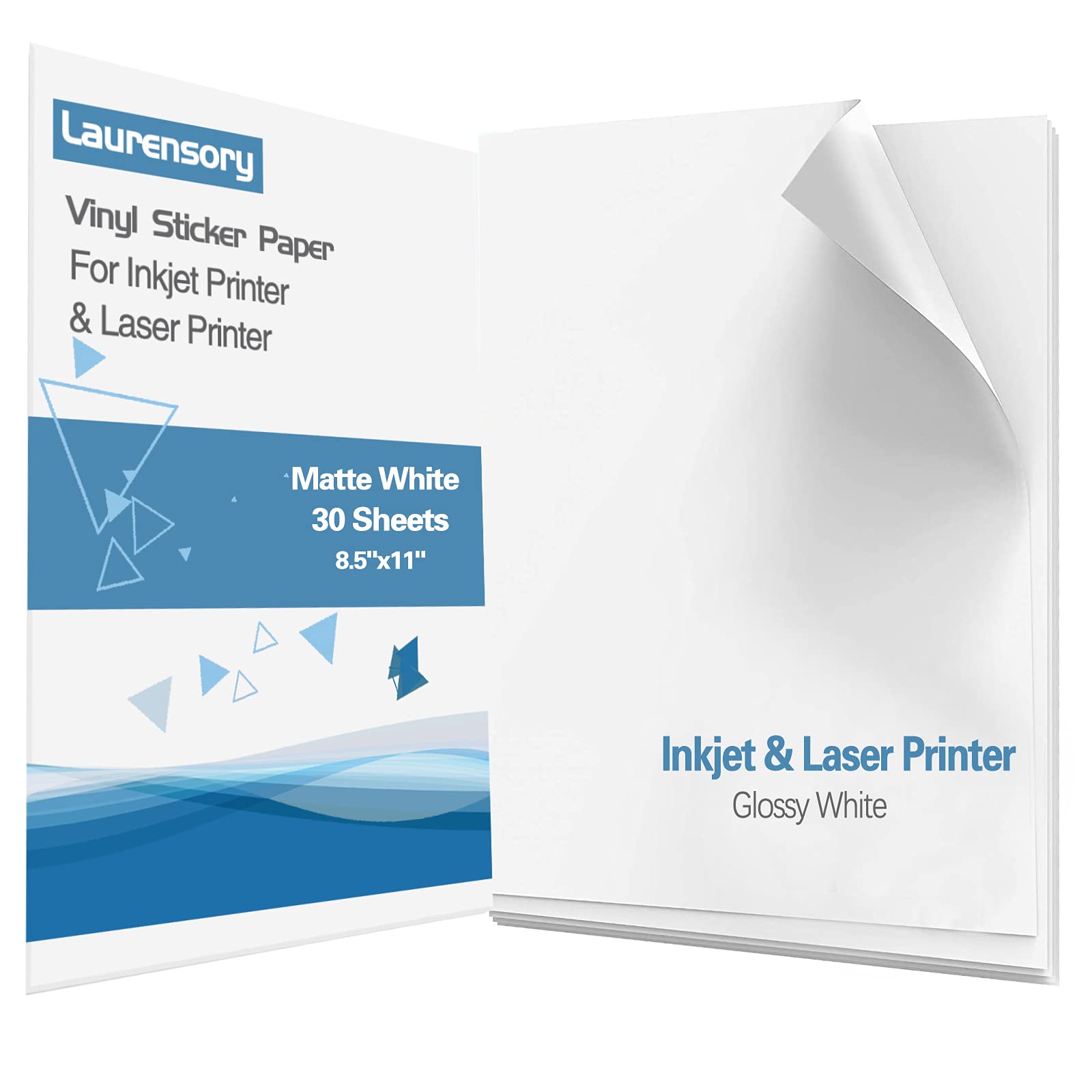 Printable Vinyl Sticker Paper (30 Sheets)- Matte White - Premium Waterproof Vinyl Sticker Paper for Inkjet Printer and Laser Printer - Decal Sheets Self-Adhesive Label Paper - 8.5"X11"(30 Sheets)