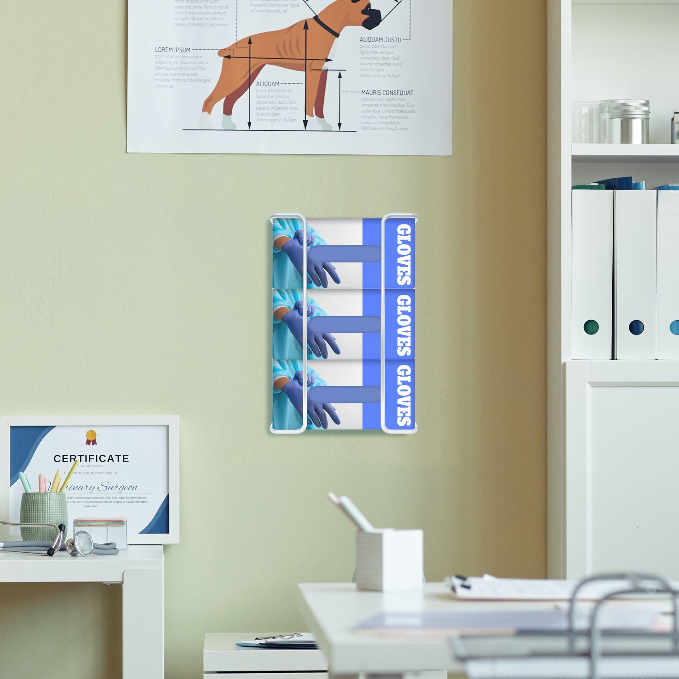 PERFORMORE Large Disposable Glove and Facial Tissue Wire Rack- Box Holder, Holds Up To 3 Boxes, Dispenser, Wall Mount Design With Mounting Accessories Included