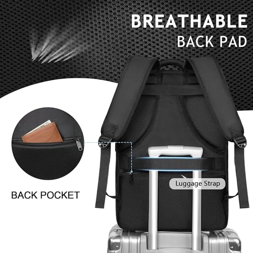 MATEIN Travel Laptop Backpack, 15.6 Inch Large Business Flight Approved Carry on Backpack with USB Port, TSA Computer Backpack for Women & Men, Waterproof Overnight Daypack for Work College, Black
