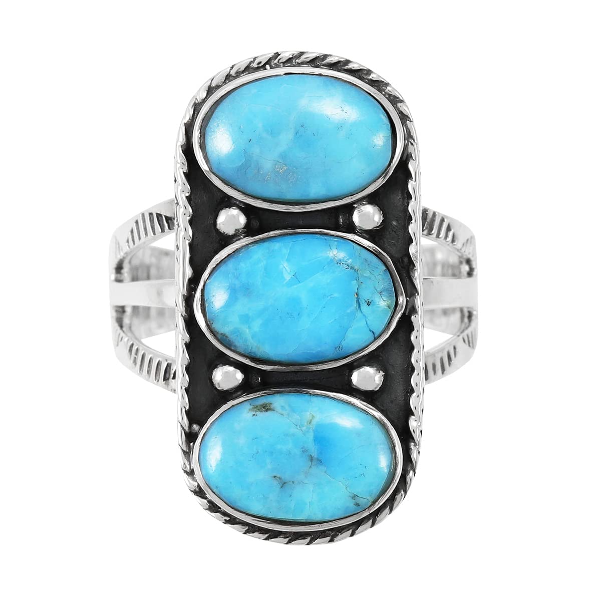 Turquoise Ring Sterling Silver 925 Genuine Gemstones Size 6 to 11 (Turquoise) (10)
