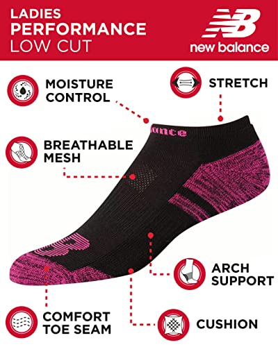 New Balance Women's Athletic Socks - Cushion Low Cut Ankle Socks (6 Pack), Size 4-10, White Assorted