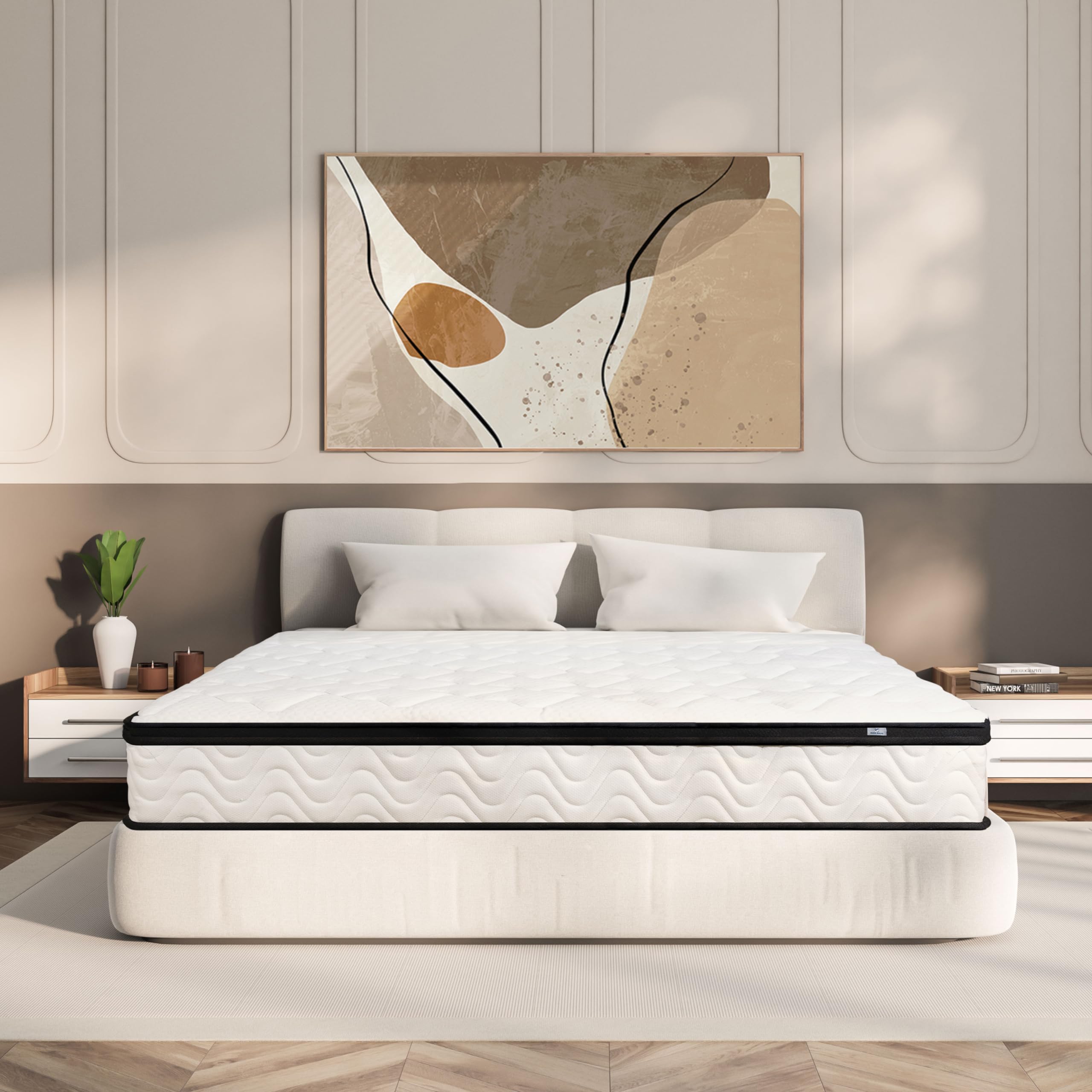 MOLBIUS Queen Mattress | 10 Inch Queen Size Hybrid Mattresses in a Box | Plush Soft Memory Foam and Individual Pocket Springs | Fiberglass Free Bed Matress | Breathable, CertiPUR-US