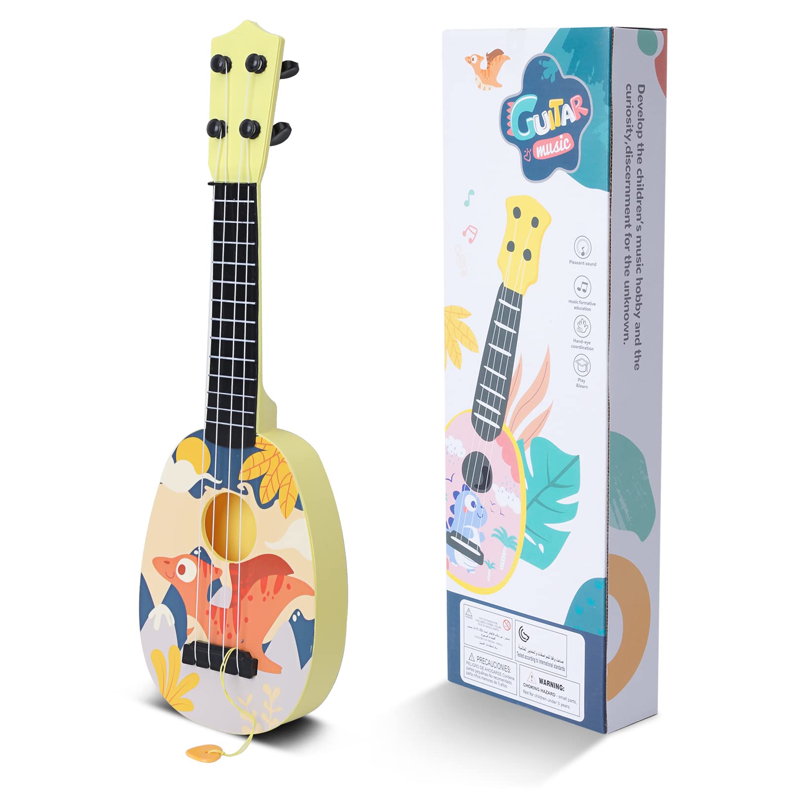 YOLOPLUS+ 15 Inch Toddler Ukulele Guitar Toy 4 Strings Mini Guitar for Kids - Children Musical Instruments Educational Learning Toy (17 inch Yellow Color)