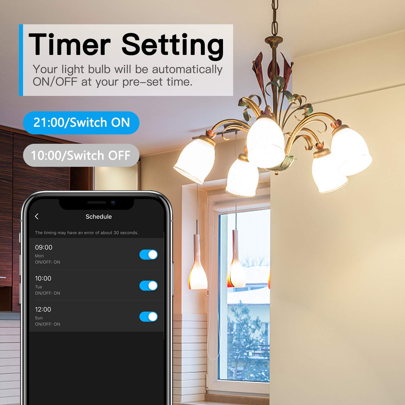 Smart Candelabra LED Bulb, E12 WiFi-Bluetooth Chandelier Light Bulb, Compatible with Alexa Google Home, Tunable White 2700K-6500K & RGB Candle Bulb, Music Sync 5W 400 Lumens