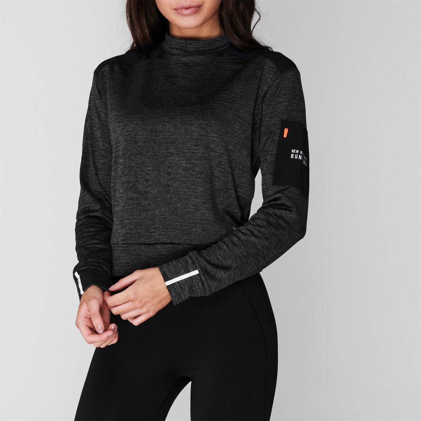 New Balance Women's NB Heat Grid Long Sleeve, Heather Charcoal, Medium