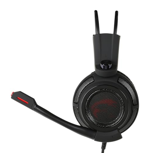 MSI DS502 Gaming Headset, Enhanced Virtual 7.1 Surround Sound, Ergonimic Design, Omnidirectional Microphone, Intelligent Vibration System, Red LED Lighting, PC/Mac