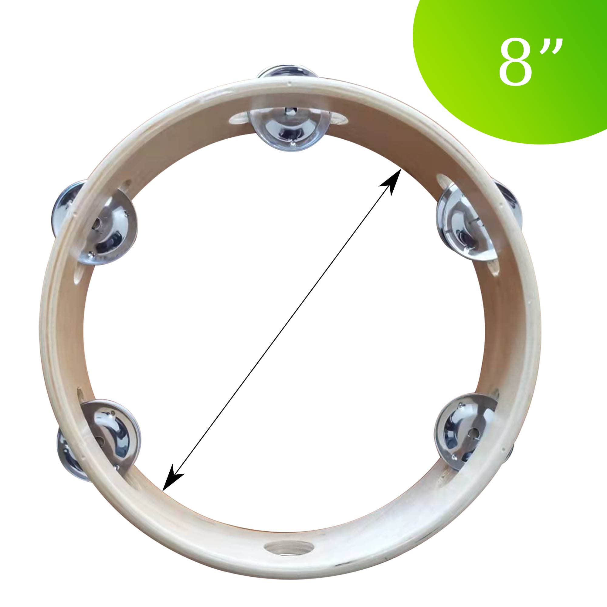 Tambourine 8 inches 5 pairs of Jingles, Wooden Frame, Headless