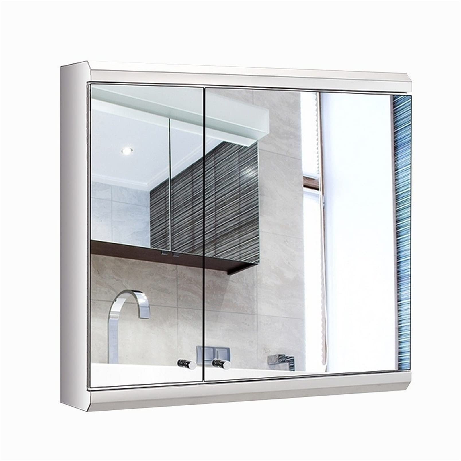 Mirror Cabinet Metal Steel Square Mirror Cabinet Storage Wall Mounted Dresser Stainless Steel Medicine Cabinet (Color : Silver, Size : 60 * 55 * 13cm)